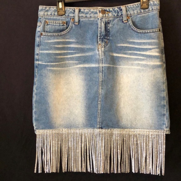 Mossimo Supply Co. | Skirts | Mossimo Denim Skirt W Jeweled Look Fringe ...